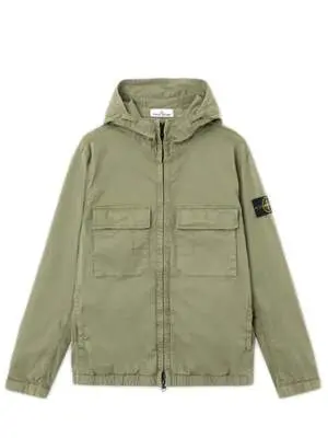 Stone Island Hooded Cotton Jacket With Reinforced Drawstring And Dual Chest Pockets - Verde