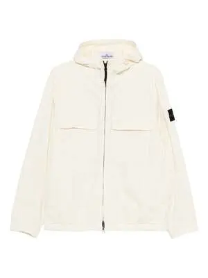 Stone Island Hooded Zip Jacket With Reinforced Contour, Cargo-style Chest Pockets & Elasticated Cuffs - Bianco