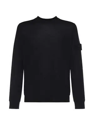 Stone Island STONE ISLAND Ribbed Crewneck Sweatshirt With Badge Detail Nero