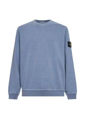 Stone Island Crewneck Sweatshirt With Badge On Left Sleeve - Blu