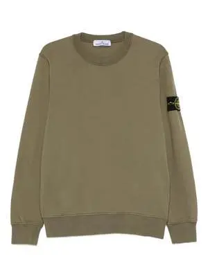 Stone Island Ribbed Neckline Sweatshirt With Overlock Seams And Elasticated Cuffs - Verde