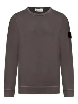 Stone Island Ribbed Crewneck Sweatshirt With Badge Detail - Grigio