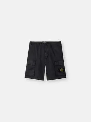 Stone Island Cargo Bermuda Shorts In Nylon Panama With Snap Pockets - Nero