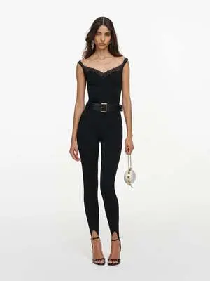SELF-PORTRAIT Off-shoulder Fitted Top With Lace Trim And Low Back - Nero