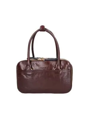 Marni Calf Leather Shoulder Bag With Brass Metallic Hardware - Brown
