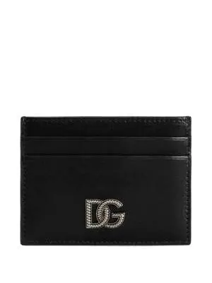 Dolce & Gabbana Matte Nickel-plated Mini Wallet With Dg Torchon Logo, 100% Calfskin, Made In Italy - Nero