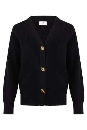 Elisabetta Franchi Sculpted Shawl-collar Cardigan With Metallic Hook Closures