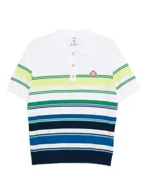 Casablanca Striped Button-front Short-sleeve T-shirt With Ribbed Hem