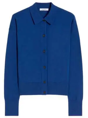 Max Mara MAX MARA Slim-Fit Wool Blend Shirt-Collar Top With Horn Button Placket Blu