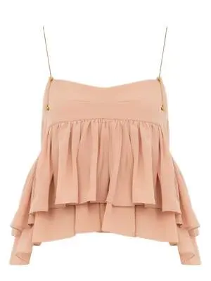 Chloé Sleeveless Tiered Silk Mini Dress With Chain Straps - Rosa