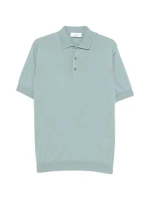 LARDINI Ribbed Trim Knit Polo With Button Placket - Azzurro