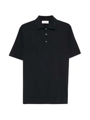 LARDINI Cotton-silk Blend Polo Shirt With Classic Button-down Collar - Blu