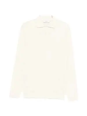 LARDINI Long-sleeve Cotton-silk Polo Shirt With Button Front - Bianco