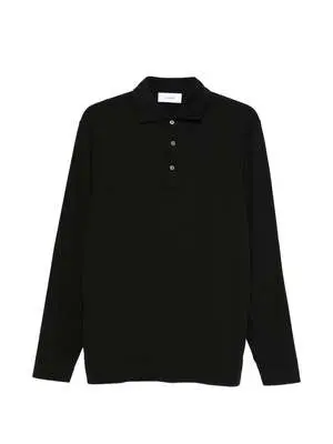 LARDINI Long-sleeve Cotton-silk Polo Shirt With Front Button Closure