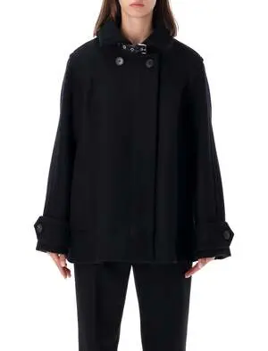 LANVIN Short Wool Jacket With Stand-up Collar And Contrast Vinyl Belt - Nero