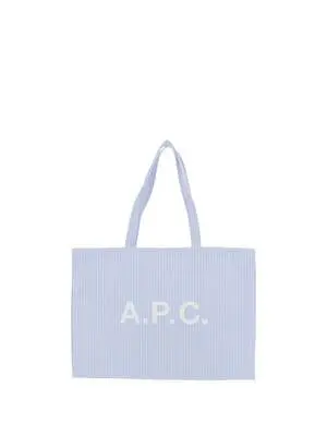 A.p.c. Striped Cotton Tote Bag With Logo Print - Azzurro