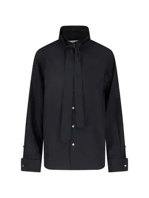 Sacai Two-tone Hybrid-panel Shirt With Tie Detail
