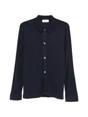 LARDINI Button-front Long-sleeve Silk Dress Shirt With Collared Neck - Blu