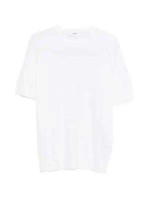LARDINI Linen-cotton Crew Neck Short-sleeve T-shirt With Ribbed Cuffs And Hem - Bianco