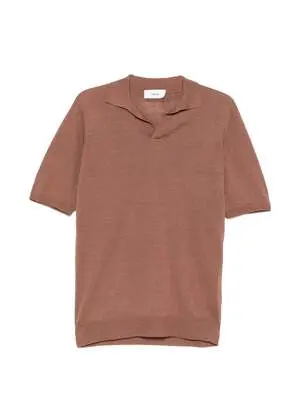 LARDINI Short-sleeve Polo Shirt With Notched Neck And Ribbed Hem, Linen-cotton Blend - Marrone