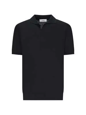 LARDINI Lardini Linen-Cotton Notched Neck Short-Sleeve T-Shirt With Ribbed Hems Nero