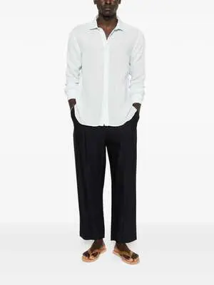 120% Lino Classic Collar Linen Shirt With Long Sleeves & Slim Fit - Azzurro