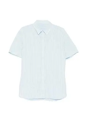 120% Lino Contemporary Fit 100% Linen Shirt With Lined Print, Made In Italy - Azzurro