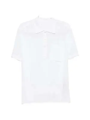 120% Lino 100% Linen Short-sleeve Shirt With Chest Pocket - Bianco