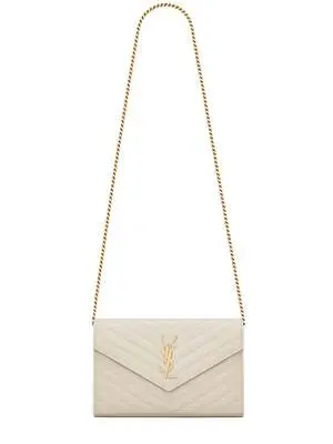 Saint Laurent Elegant Mini Bag With Chain Strap And Metal Initials Height 14 Cm, Width 22.5 Cm, Depth 4 Cm - Bianco