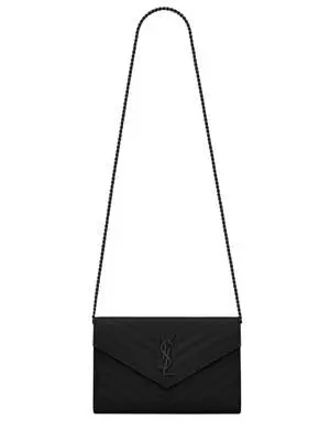 Saint Laurent Mini Leather Crossbody Wallet With Chain Strap Hardware, 14 Cm - Nero