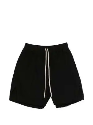 Rick Owens Cotton Drawstring Shorts With Frayed Hem And Side Slits - Nero