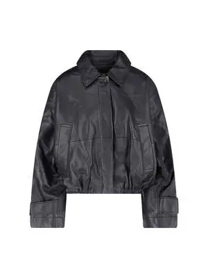 RÓHE Cropped Leather Jacket With Classic Collar