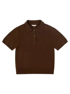 ENTIRE STUDIOS Front Half Button Placket Sweater Polo With Ribbed Cuffs And Hem - Marrone