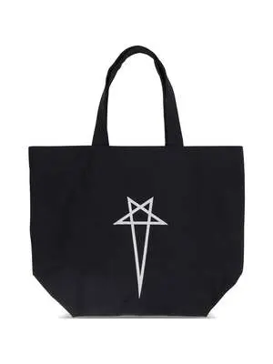 Rick Owens Heavyweight Cotton Canvas Tote Handbag With Embroidered Pentagram - Nero