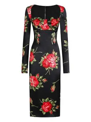 Dolce & Gabbana Sheath Dress With Rose Bouquet Print And Front Bra Detail