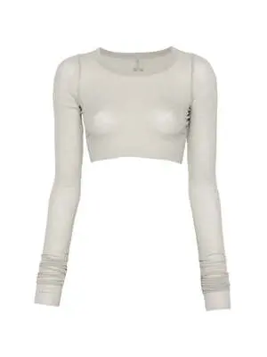 Rick Owens Cropped Round Neck Mini Long Sleeve T-shirt - Grigio