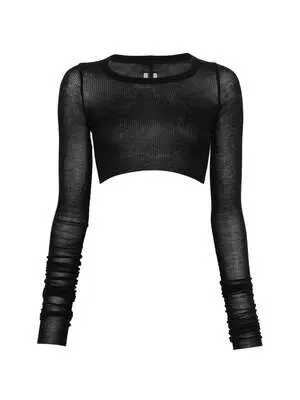 Rick Owens Cropped Ribbed Long Sleeve Top - Nero