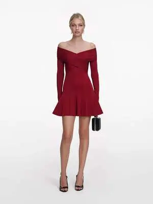 SELF-PORTRAIT Off-the-shoulder Gathered Viscose Mini Dress - Rosso