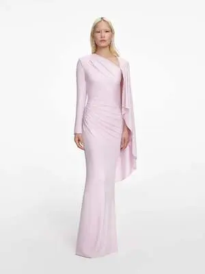 SELF-PORTRAIT Long Sleeve T-shirt Dress With Asymmetrical Neckline - Rosa