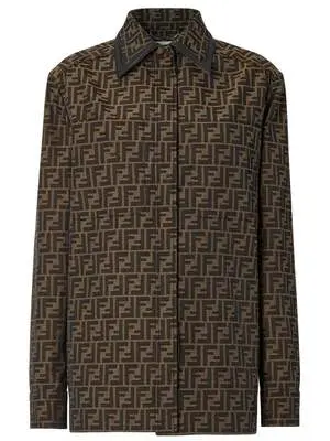 Fendi Single-breasted Straight-fit Ff Jacquard Jacket - Marrone