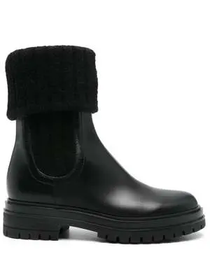 GIANVITO ROSSI Leather And Ribbed Stretch Knit Boots With Rubber Sole