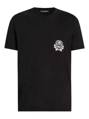 Dolce & Gabbana Cotton T-shirt With Embroidered Chest Pocket, Patch Detail - Nero