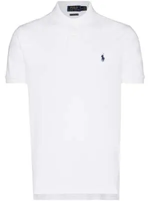 Polo Ralph Lauren Ribbed Polo Collar Two-button Placket Short-sleeve Polo Shirt With Embroidered Pony - Bianco