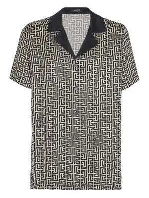 Balmain Shirt Collar Short-sleeve Shirt With 4-button Front - Nero