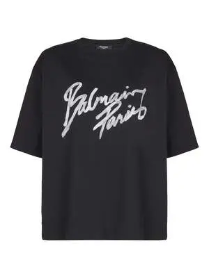Balmain Brush Print Cotton T-shirt - Nero