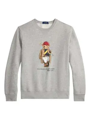 Polo Ralph Lauren POLO RALPH LAUREN Rib-Knit V-Inset Crewneck Sweater With Polo Bear Graphic Grigio