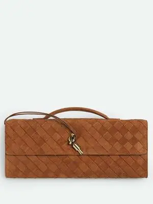 Bottega Veneta Suede Intrecciato Mini Clutch With Brass Finish - Marrone
