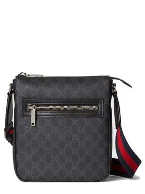 Gucci Black Gg Supreme Mini Crossbody Bag With Adjustable Fabric Strap - Nero