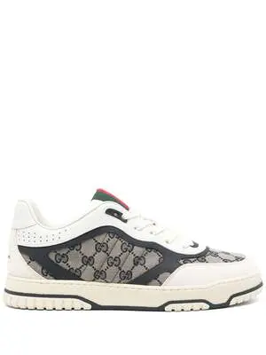 Gucci Gg Cross Lace-up Sneaker With Web Stripe, Suede Trim And Rubber Sole - Bianco