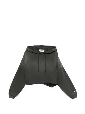 GOLDEN GOOSE Oversized Cropped Hooded Cotton Sweatshirt With Raw-edge Hem - Grigio